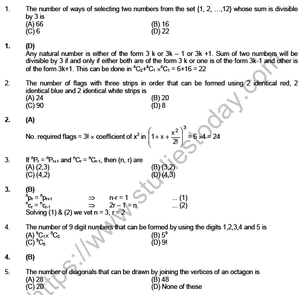 JEE Mathematics Permutation and Combination MCQs Set A with Answers JEE Mathematics Permutation and Combination MCQs Set A with Answers